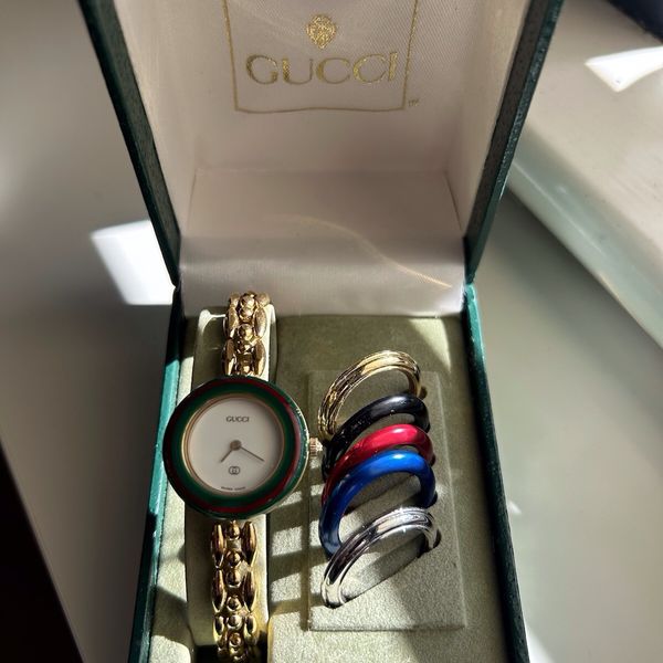 GUCCI 1100-L Change Bezel 6 Colors Quartz Watch inc box | WatchCharts ...