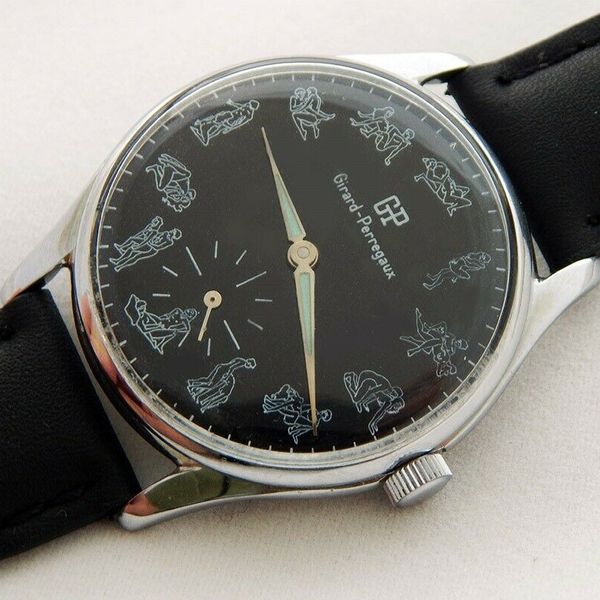 VINTAGE GIRARD PERREGAUX BLACK ENAMEL DIAL KAMA SUTRA 35.5MM CASE ...