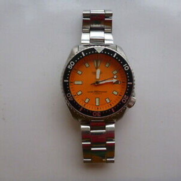 RARE 100% original beautiful mens Seiko diver 150m orange dial date ...
