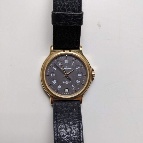 Vintage 80's Hamilton Sea Hawk 30 9836 Watch with Leather Strap ...