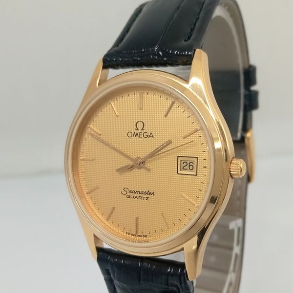 [N MINT] Vintage OMEGA Seamaster Cal.1430 Gold Dial Date 33mm Men Qz ...
