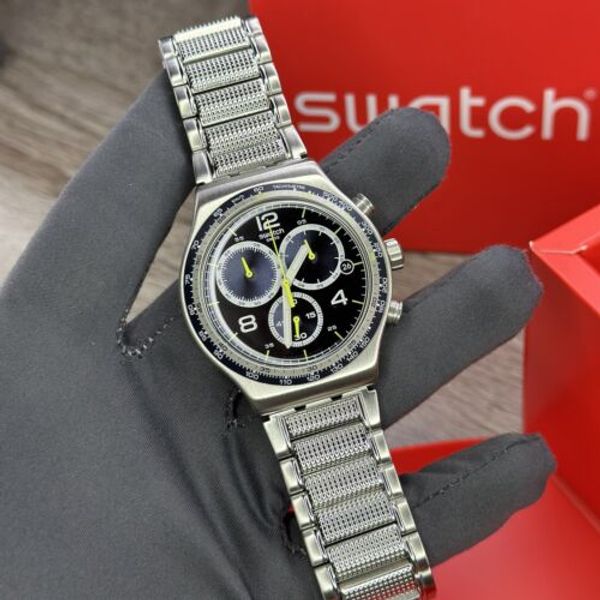 NEW LIMITED Swatch Irony SPRINKLED WATER Tachymeter Steel Men's Watch ...