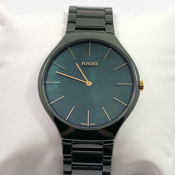 Rado True Thinline SWISS Quartz Green Ceramic Bracelet Men's Watch ...