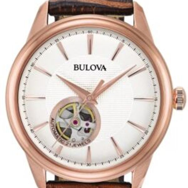Bulova Men's Classic Automatic Open Aperture Brown Leather Watch 41 MM ...