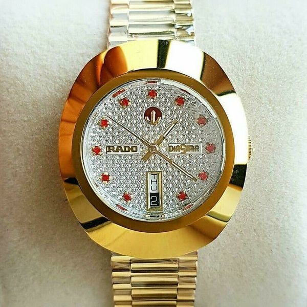 Vintage Rado Diastar Automatic 36 MM Gold White Dial Red Stone Men's ...