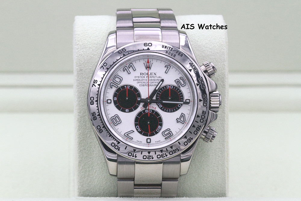 FSOT: Rolex Daytona 116509 White Gold Panda Arabic Racing Dial D Serial ...
