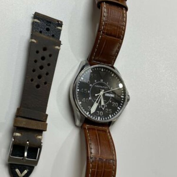 Hamilton Khaki Aviation Men's Black Watch with Brown Leather Band ...