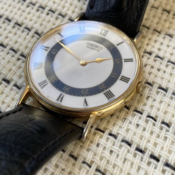 Seiko 5Y30 9000 White Blue Gold Menâ s Watch Ostrich Grain Strap Quartz Working | WatchCharts ...