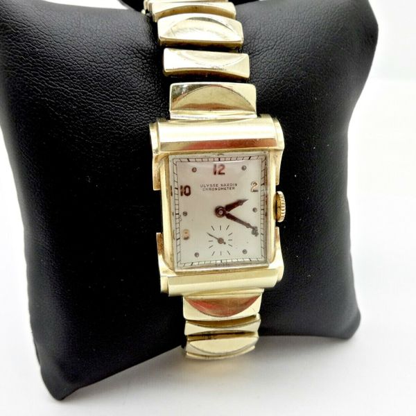 MENS VINTAGE ULYSSE NARDIN 14K SOLID GOLD TANK STYLE 17J CHRONOMETER ...