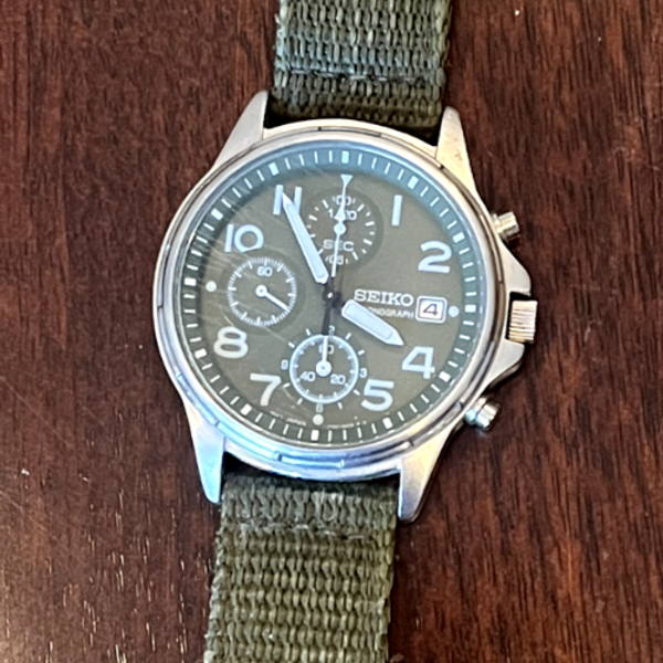 seiko chronograph green face watch mens | WatchCharts Marketplace