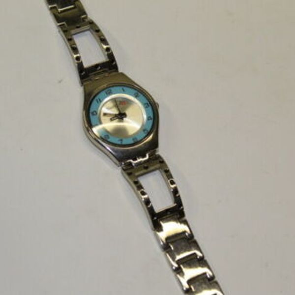 Swatch 826 Swiss Made Silver Link Blue Trim Face Rare Find | WatchCharts