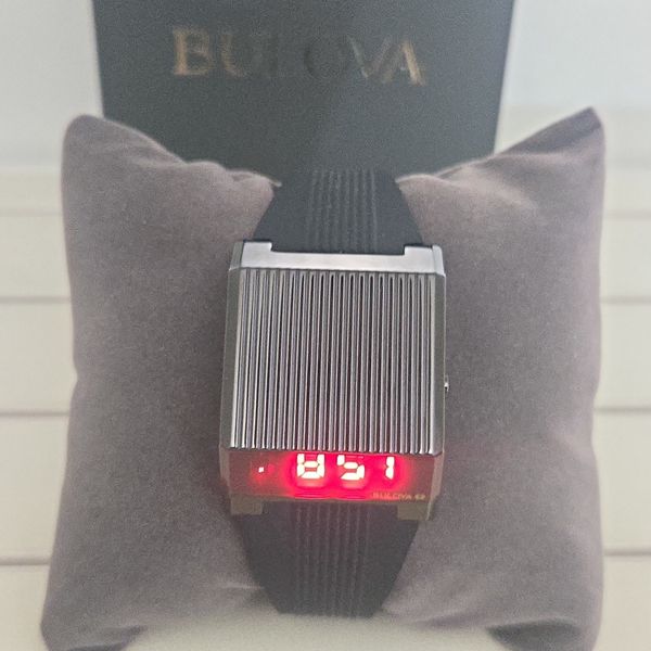 Bulova Computron Black Red LED Digital Menâ s Watch 98C135 â Store ...