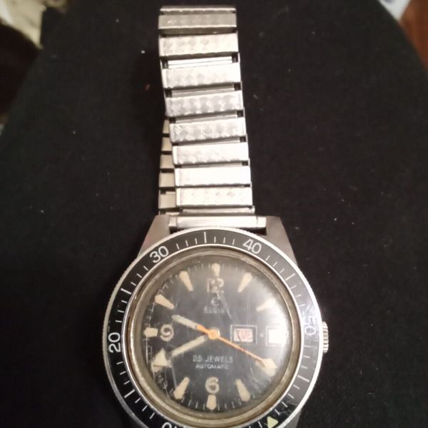 Vintage Elgin Skin Diver Pepsi Bezel 4156 Automatic Day Date Mens Watch ...
