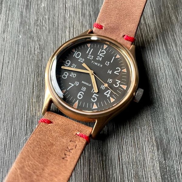 FS: LNIB Timex Mk1 Steel 40mm bronze/gold color case on leather strap ...