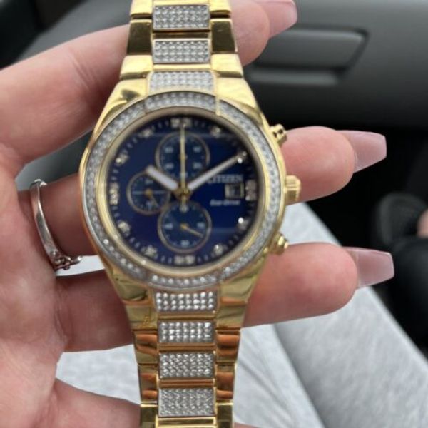Citizen Men's Watch CA0752-58L Eco Drive Blue Dial Chronograph Gold ...