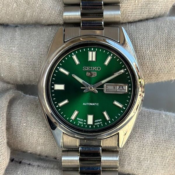 Rare Seiko 5 7009-3141 Green Sunbrust Dail Automatic Solid Chain Wrist ...