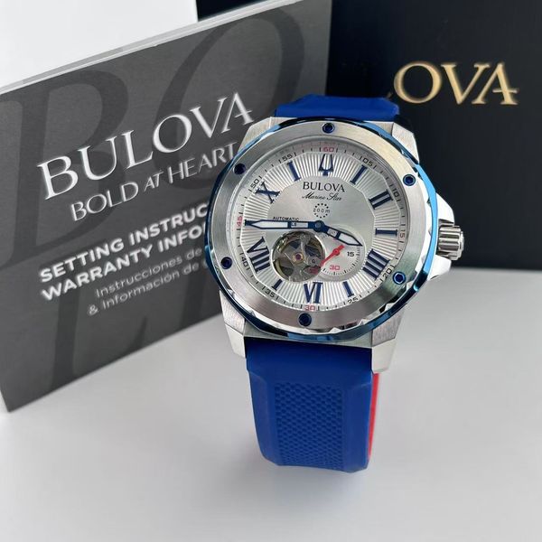 Bulova Marine Star White Dial Red/Blue Rubber Strap Men's Automatic ...