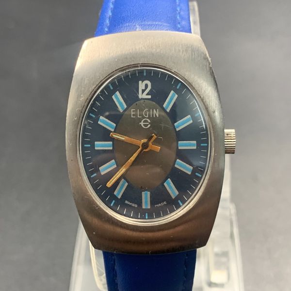 1970's Vintage Elgin Tank Watch Manual Wind Blue Rectangle 30mm Gents ...