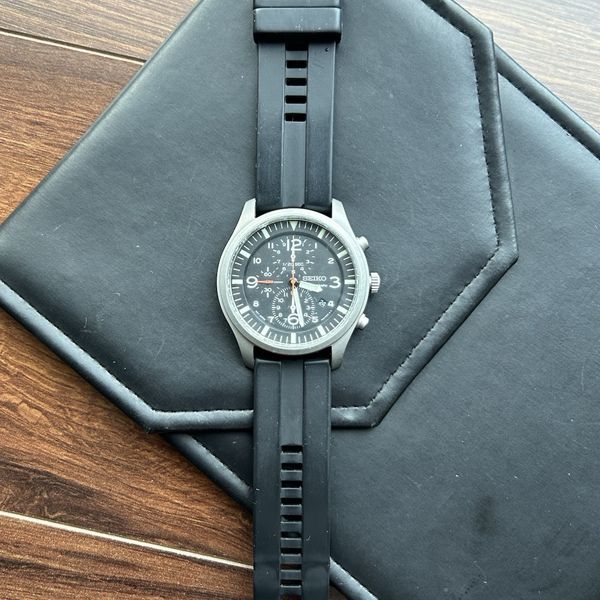 Seiko Chronograph 100M Black Field Watch Military Men's Quartz Watch ...