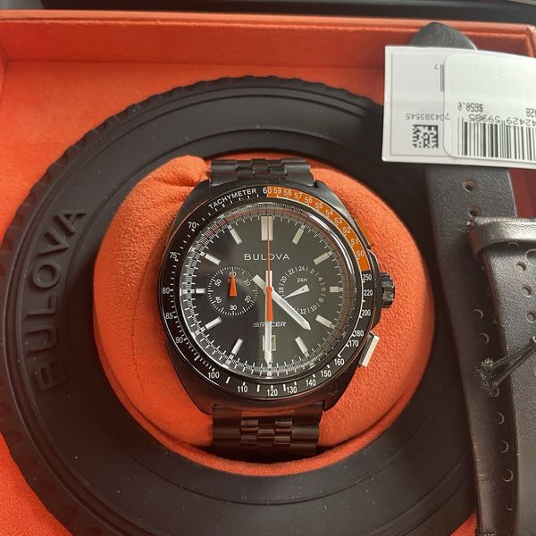 Bulova Quartz Racing Chronograph Black Dial Leather Strap Men's Watch ...