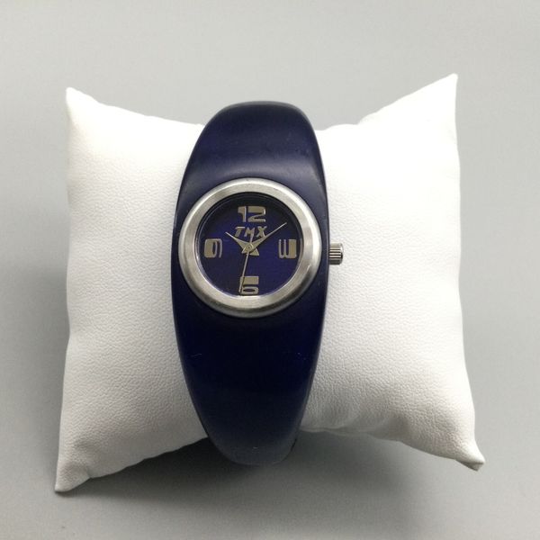 Timex TMX Watch Women 27mm Blue Dial Bangle Cuff New Battery 7 ...