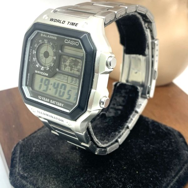 Casio Men's Watch AE1200WH Quartz Digital Illuminator World Time Silver ...