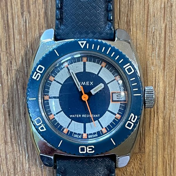 70's vintage Timex 31mm blue/orange Diver style watch with original ...