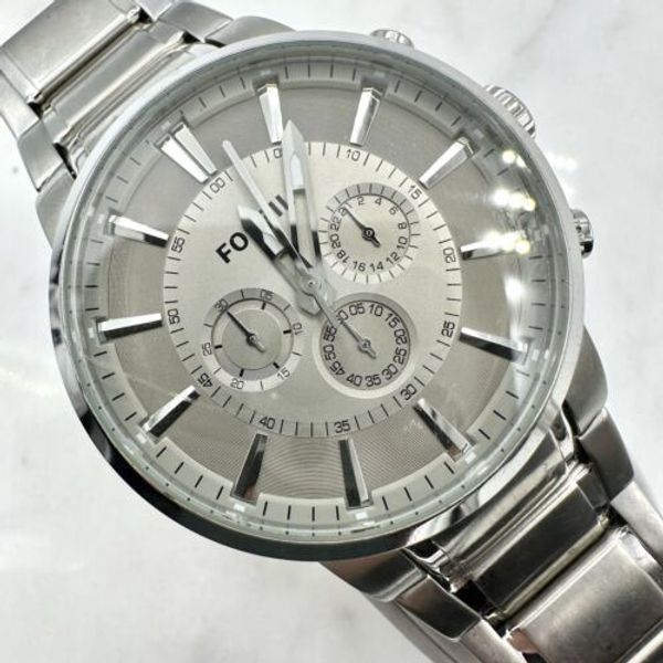 FOSSIL MEN'S FS4359 SILVER CHRONOGRAPH LARGE SILVER DIAL WATCH New ...