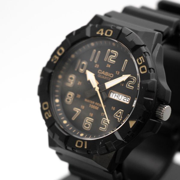 Casio Analog Watch w/ Day Date Rotating Bezel Black Gold | WatchCharts ...