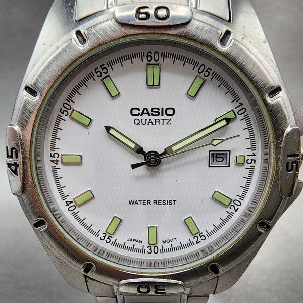 Casio Dive Watch Men 41mm White Dial Silver Tone Date Round MTP-1244 ...