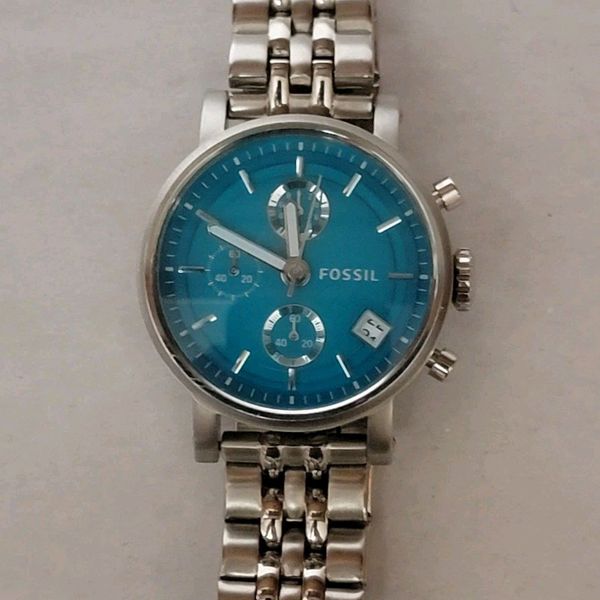 Fossil Chronograph Watch Turquoise Dial Stainless Steel ~ Working, New ...