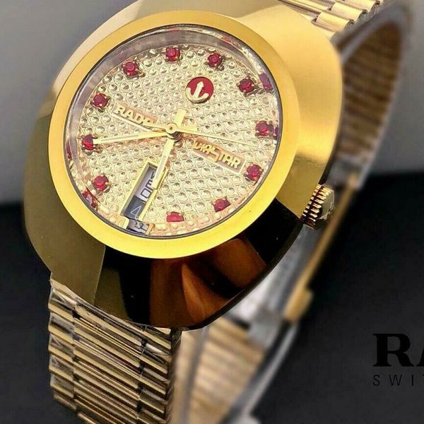 Vintage Rado Diastar Automatic 36 MM Gold Plated Red Stone Men's Wrist ...