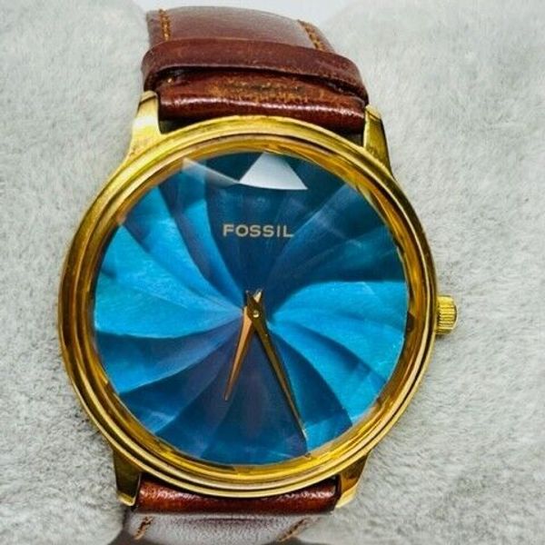RARE Fossil PC-9224 Gold Tone Unique Crystal Quartz Watch New Battery ...