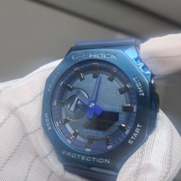 ð ¥Casio G-Shock GA-2100 Blue Dial Custom Steel Case Mod Casioak Royal ...