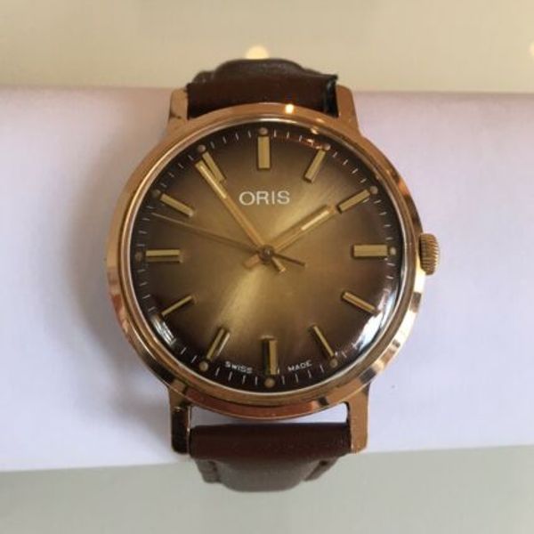 VINTAGE RETRO ORIS WATCH TIGER EYE DIAL WIND UP RARE GOLD PLATED 1970s ...