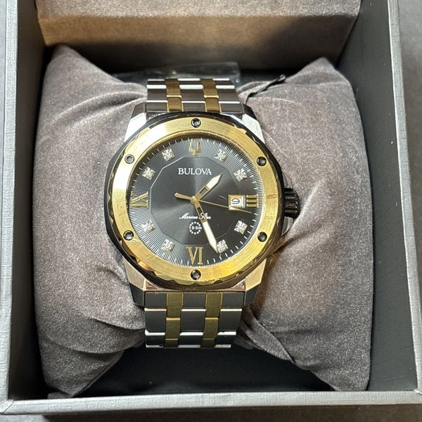 Bulova Men's Quartz Marine Star Silver Gold Diamond Indices Watch 44mm ...