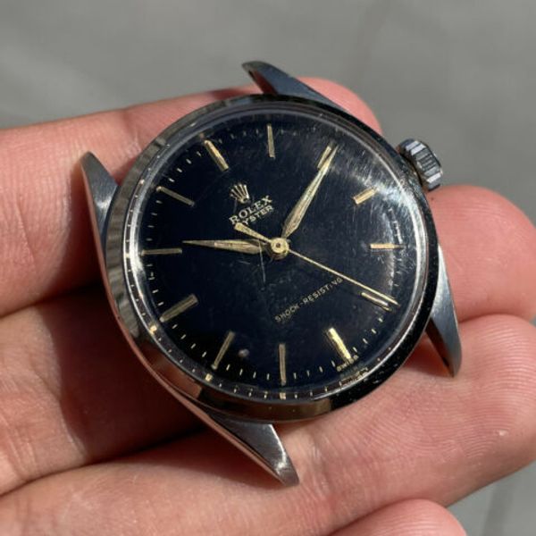 RARE VINTAGE ROLEX OYSTER REF 6480 GLOSS BLACK GILT DIAL CIRCA 1956 ...