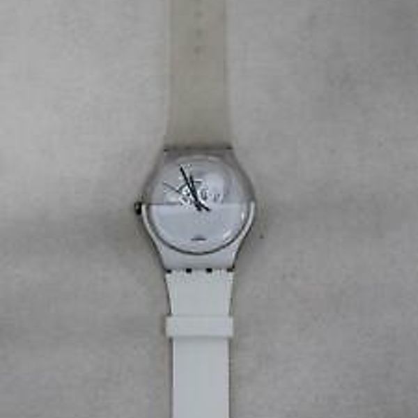SWATCH Ladies IS28 V8 White Clear Silicone Strap Water Resistant Wrist ...