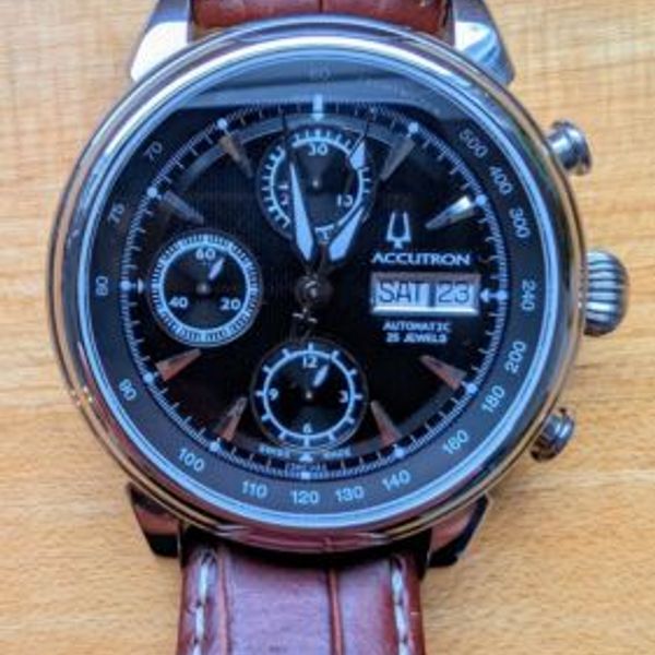 Bulova Accutron Gemini Black Dial. Original Brown Leather Men's Watch ...