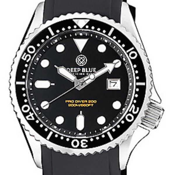 NEW - Black Mens 200 Meter Quartz Dive Watch - Deep Blue Diver - 2 ...