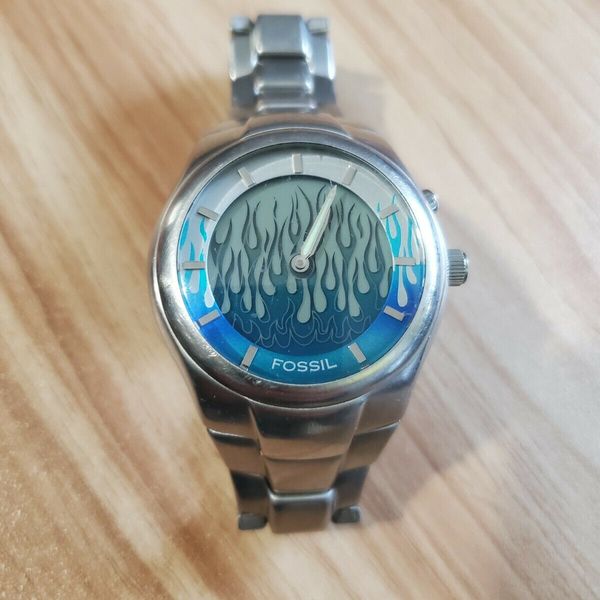 Fossil Men's JR8222 Animated Blue Flame Bracelet Watch - Working ...