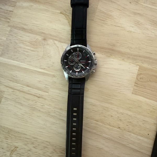 Seiko Chronograph Black Dial Black Rubber Men's Watch SSB325 ...