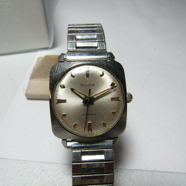 VINTAGE BULOVA AUTOMATIC SQUARE WRIST WATCH 28 MM STAINLESS ...