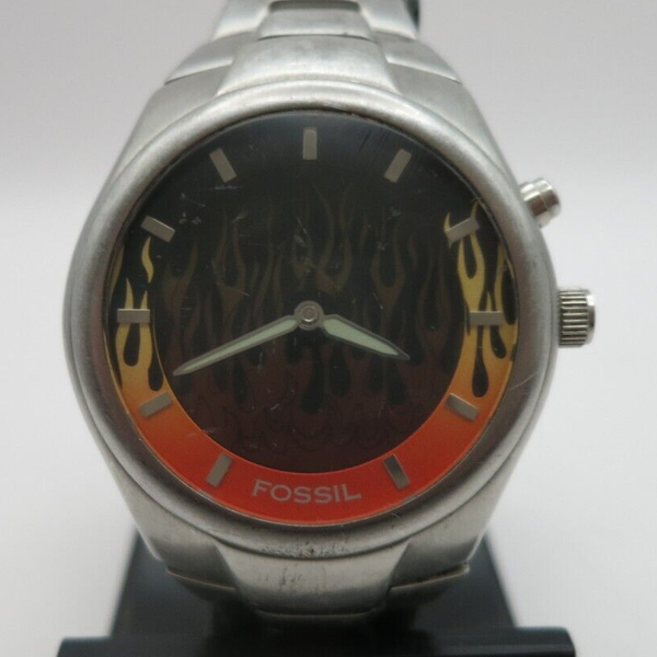 Fossil Big Tic Red Flames Stainless Steel Quartz Watch - JR-8115 - New Battery | WatchCharts ...