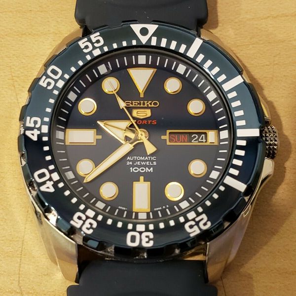 Seiko Automatic 24 Jewels 4R36 03T0 Navy Blue with Rose Gold Accents ...