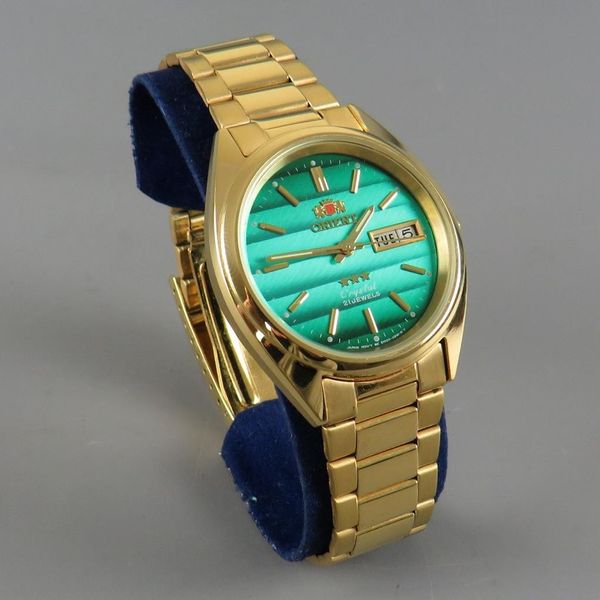 Orient 3 Star Crystal 21J Automatic Watch Fluted Green Sunburst EM04-AO ...