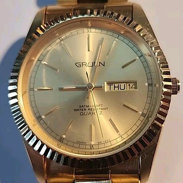 GRUEN MEN'S QUARTZ PRESIDENTIAL WATCH 200-2105 NEW BATTERY ...