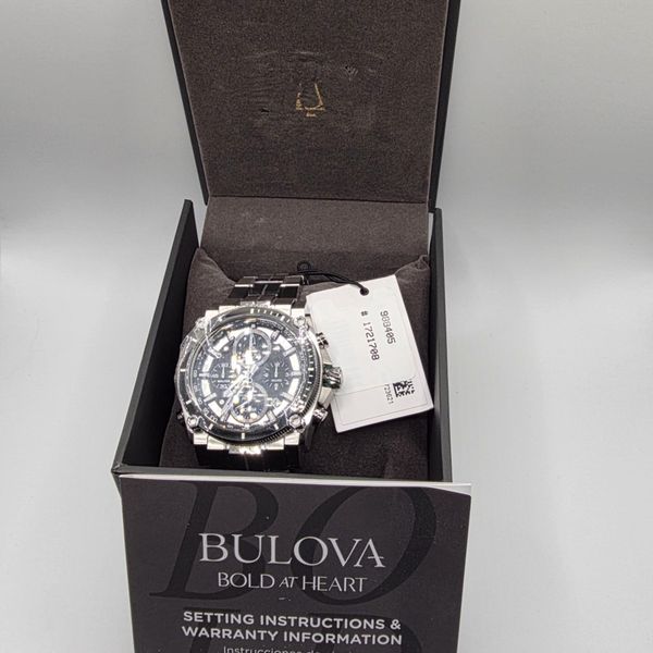 Bulova Precisionist 46mm Black Dial Silver Stainless Steel Strap Watch ...