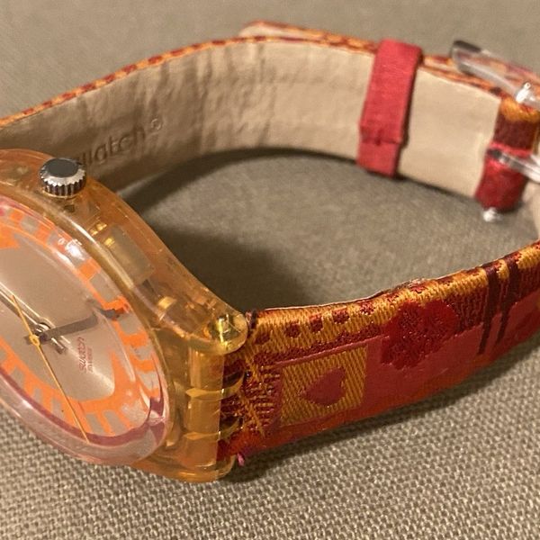 Very Rare Vintage Swatch Watch Funky Embroidered Band Swiss Made (New ...