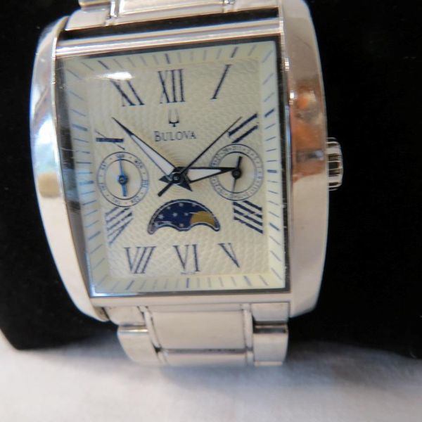 Men's Bulova Moon Phase Stainless Steel Bracelet Watch Day/Date ...
